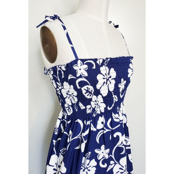 Puanani | Dresses | Puanani Hawaiian Blue White Floral Print Dress Tie ...